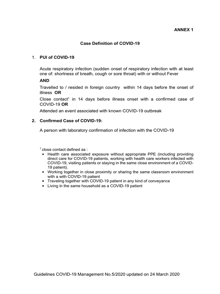 Annex 1 Case Definition COVID 22032020 PDF | PDF