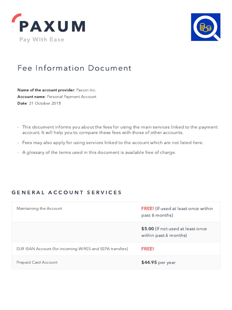 Fee Information Document: General Account Services | PDF | Debit Card ...