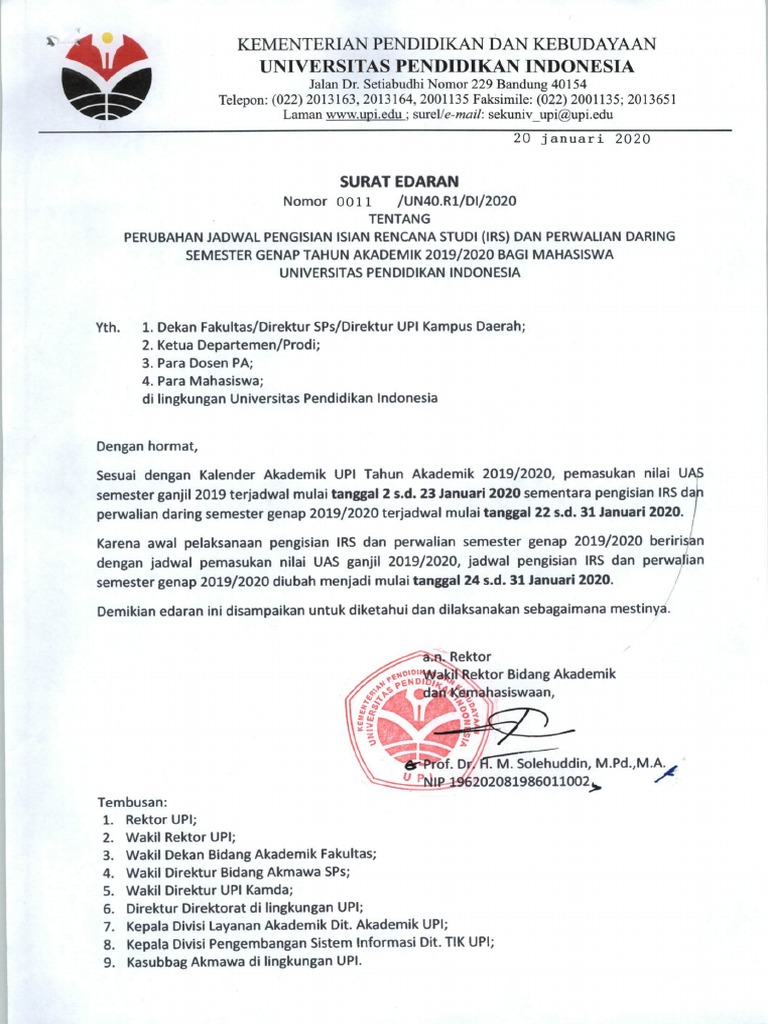 Surat Edaran Mahasiswa Upi 2019