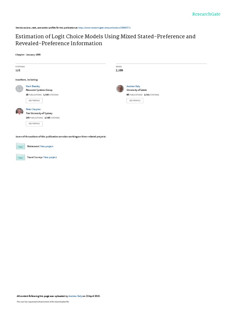 Estimation of Logit Choice Models Using Mixed Stated-Preference and Revealed-Preference ...