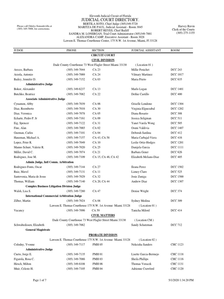 Eleventh Judicial Circuit of Florida Judicial Court Directory | PDF ...