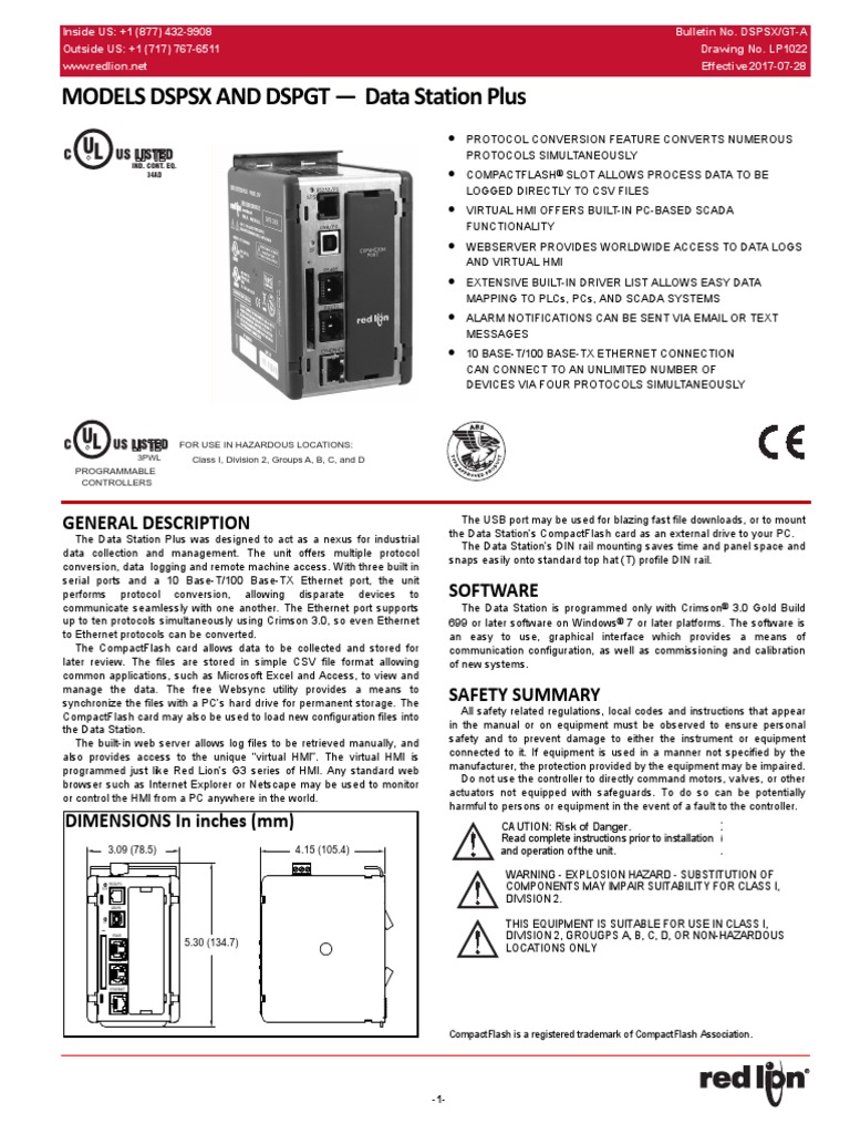 Red Lion Control DSPSX000 Data Station Plus | Download Free PDF | Electromagnetic Interference ...