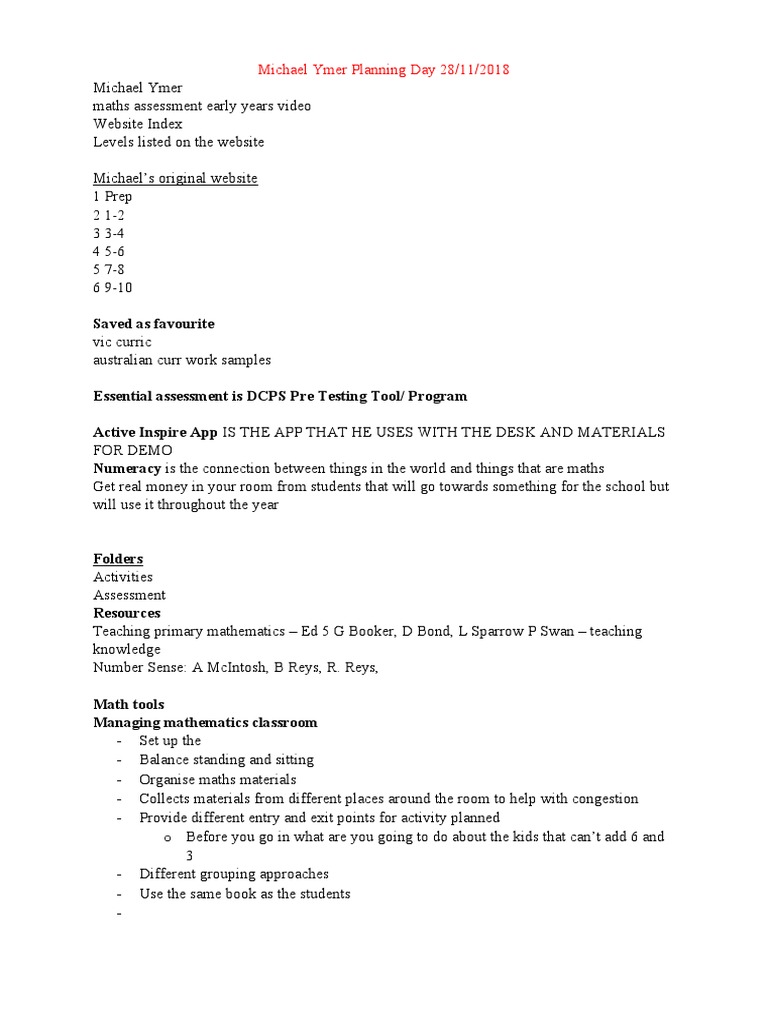 Michael Ymer Planning Day | PDF | Fraction (Mathematics) | Numbers