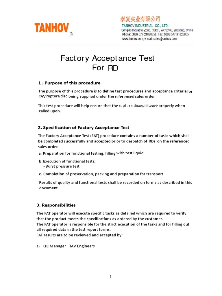 Factory Test Procedure Guide | PDF | Pressure | Specification ...