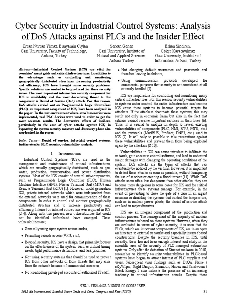 Cyber Security in Industrial Controls Systems | PDF | Denial Of Service ...
