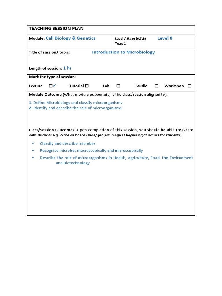 Lesson Plan 4 - Introduction To Microbiology | PDF | Microorganism ...