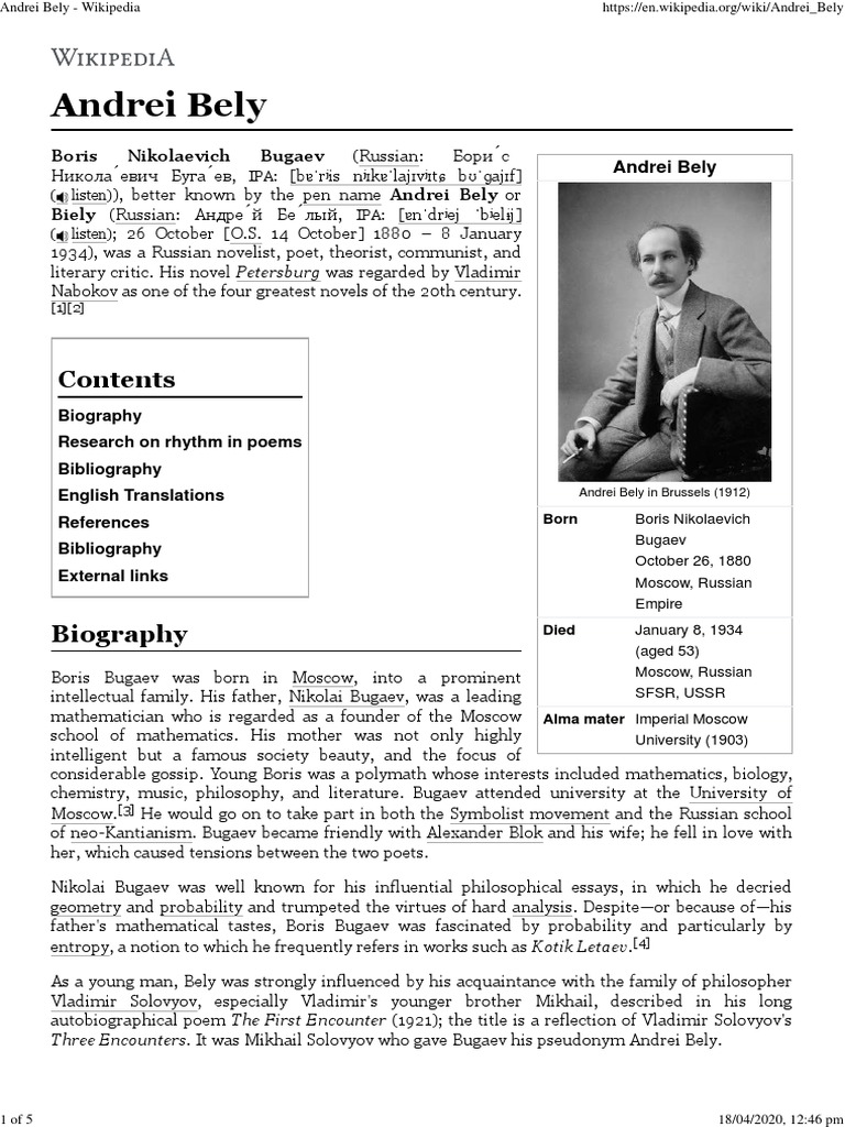 Andrei Bely - Biography - Wiki | PDF | Poetry