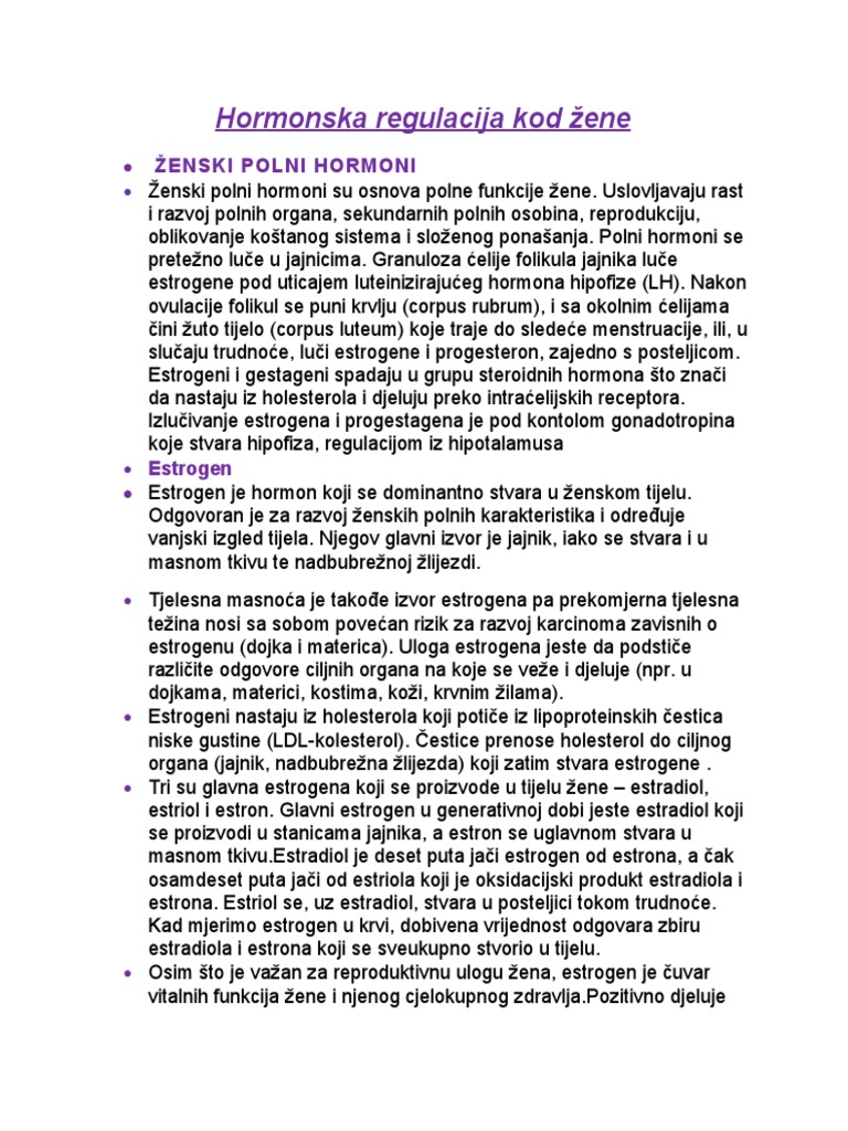 Hormonska Regulacija Kod Žene | PDF