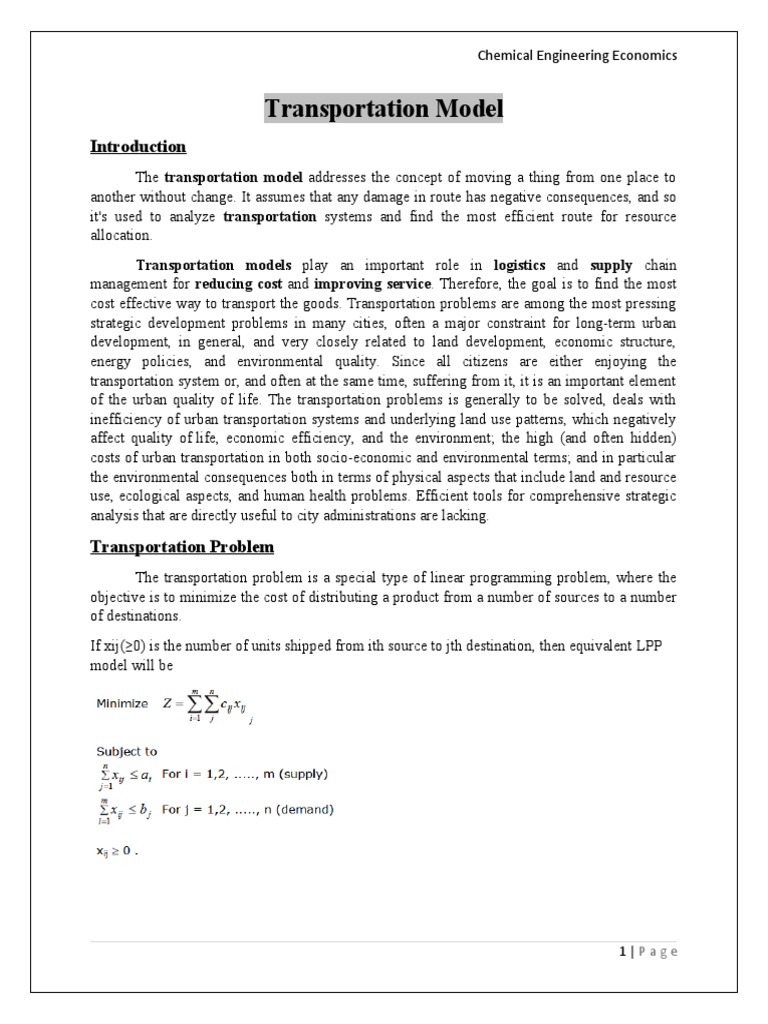 Transportation Model: Transportation Models Play An Important Role in ...