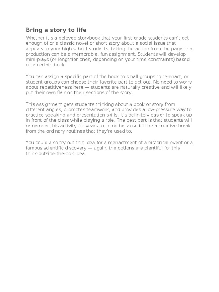 Bringing Stories to Life: An Engaging Assignment Using Creative Drama ...