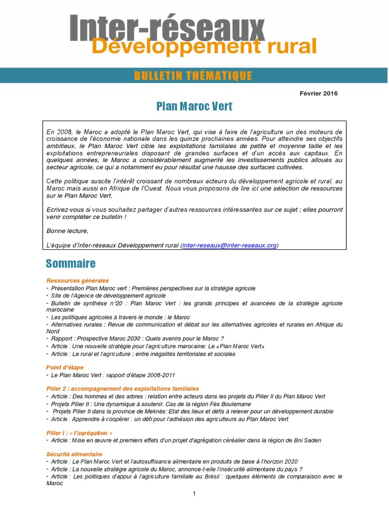 Plan Maroc Vert : Stratégie Agricole 2023 | PDF | Maroc | Afrique
