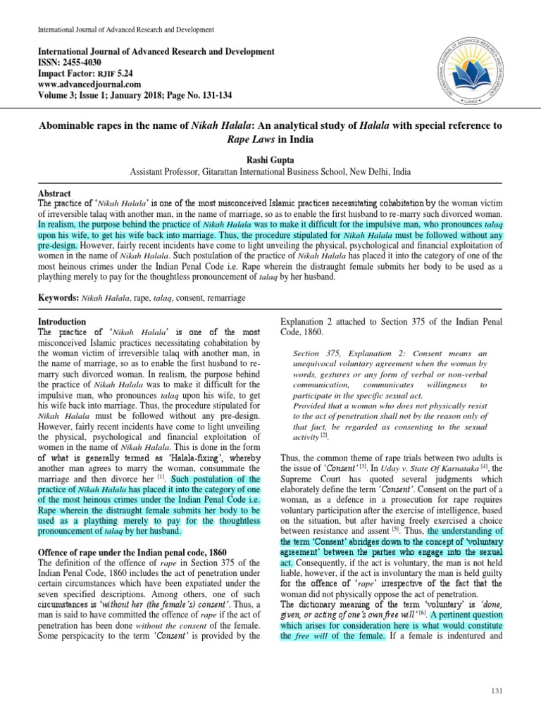 Abominable Rapes in The Name of Nikah Halala: An Analytical Study of Halala With Special ...