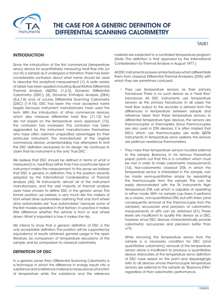 DSC Overview | PDF | Differential Scanning Calorimetry | Calorimetry