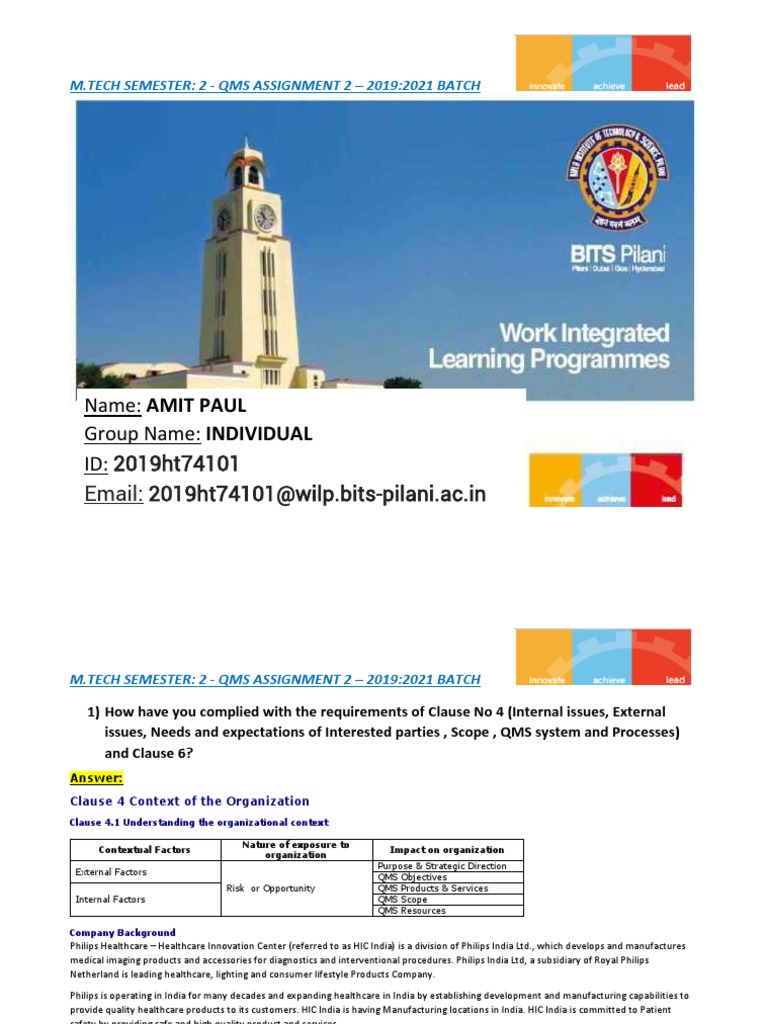 Assignment 2 QMS 2019ht74101@wilp - Bits-Pilani - Ac.in PDF | PDF | Quality Management System ...