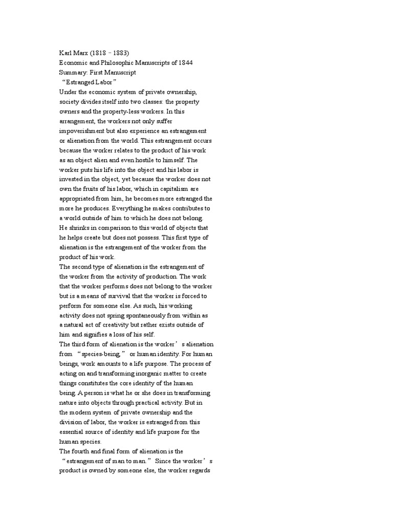 Karl Marx Alienation | PDF | Marx's Theory Of Alienation | Georg ...