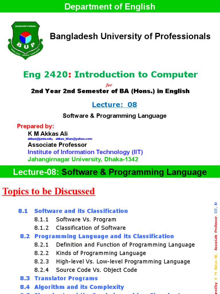 Eng 2420 Lecture 08-Software and Programming Languages | PDF | Computer Program | Programming