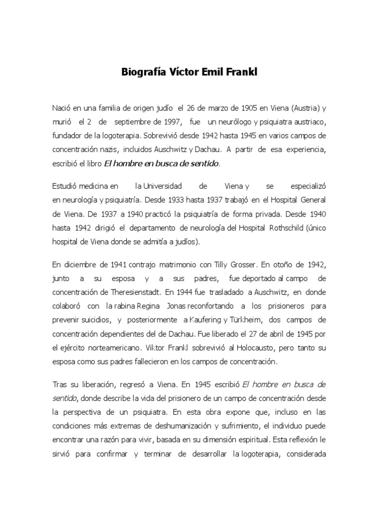 Biografía de Viktor Emil Frankl | PDF | Ciencias del comportamiento ...