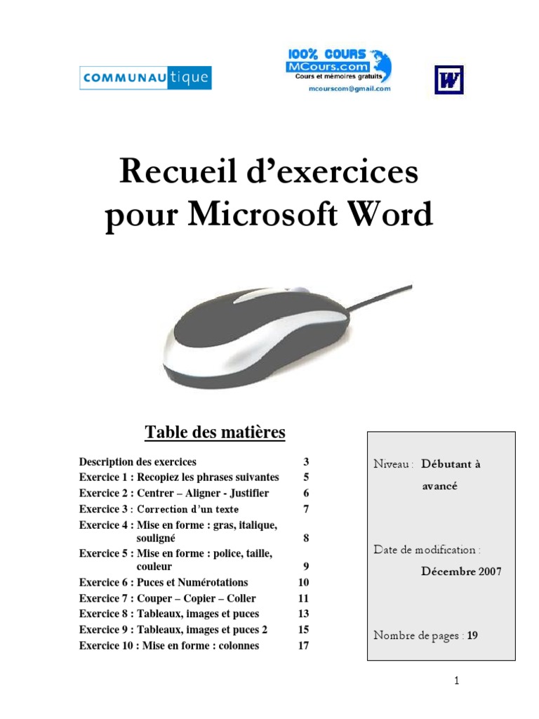 Formation Word Recueil D'exercices Pour Microsoft Word | PDF | Business
