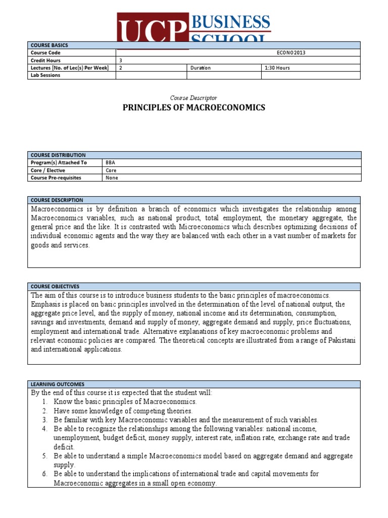Principles of Macroeconomics: Course Descriptor | PDF | Macroeconomics ...