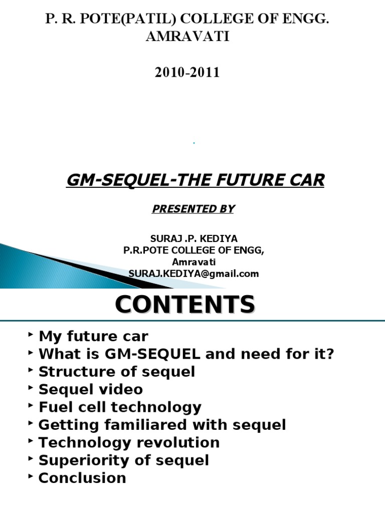 Gm-Sequel-The Future Car: P. R. Pote (Patil) College of Engg. Amravati ...