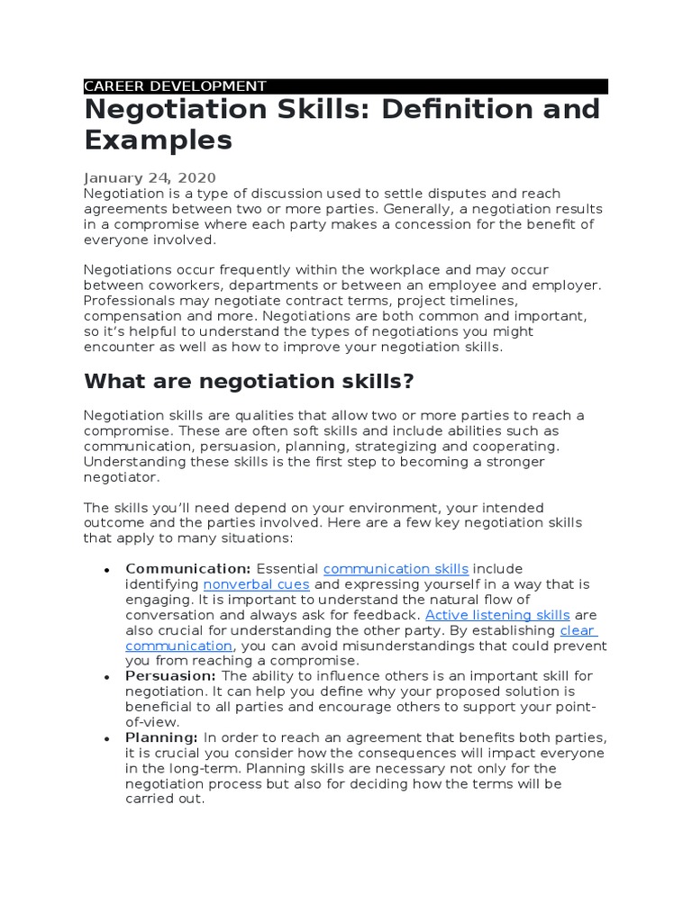 Negotiation Skills: Definition and Examples | PDF | Negotiation ...