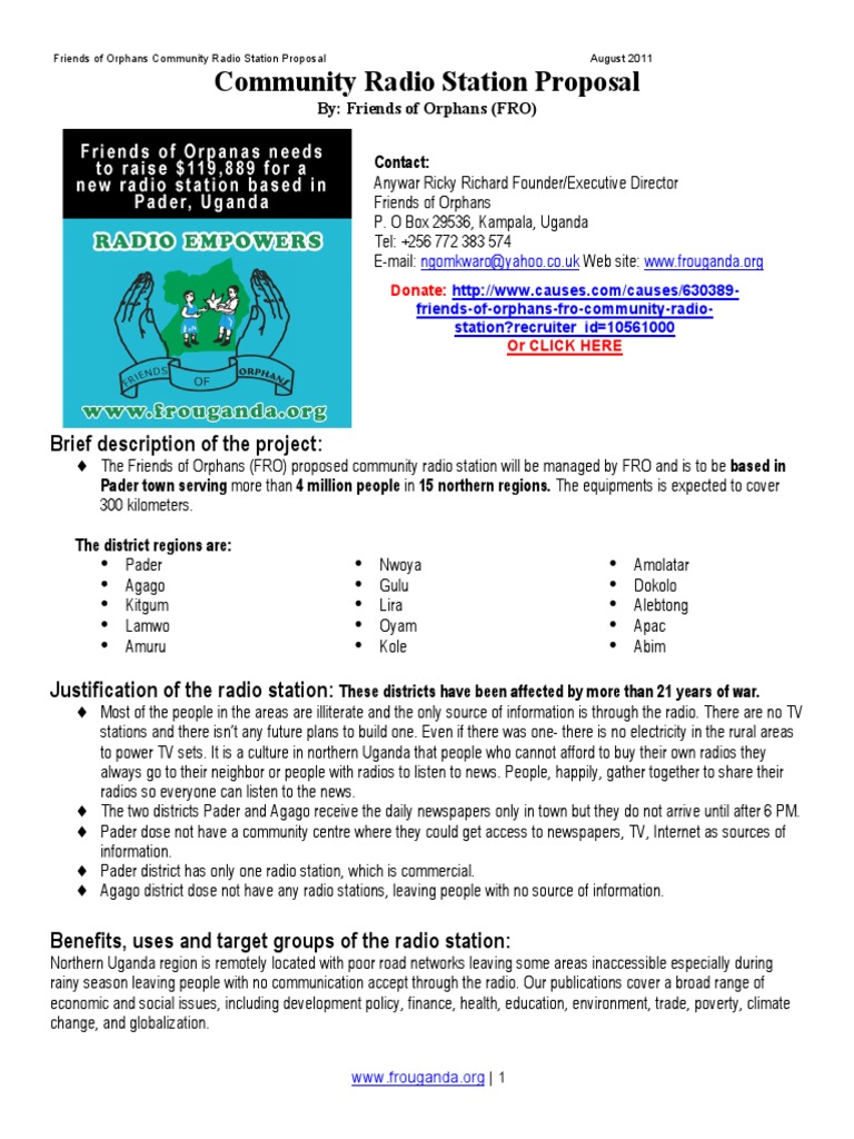 Community Radio Station Proposal: Brief Description of The Project ...