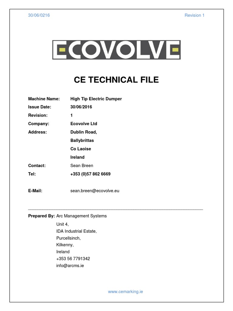 CE Technical File for High Tip Dumper | PDF | Personal Protective ...