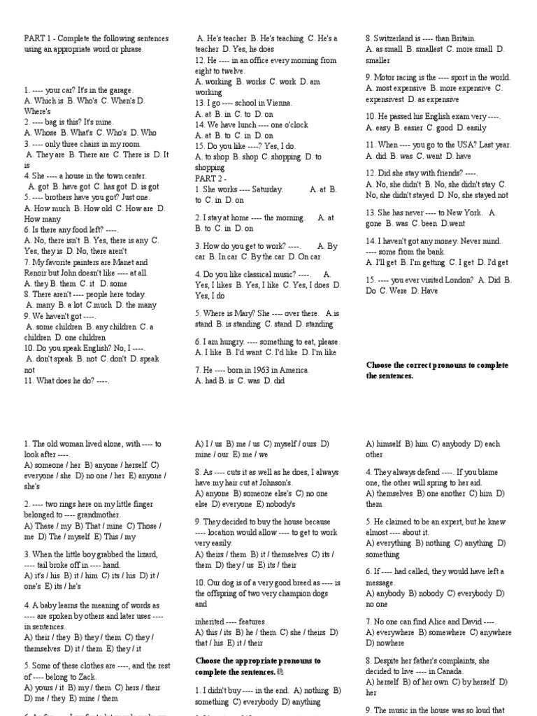 Pronoun Completion Exercises | PDF | Amusement Park | English Language