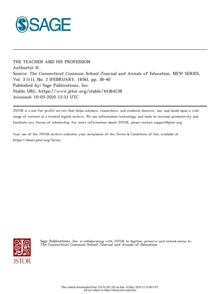 Sage Publications, Inc. The Connecticut Common School Journal and ...