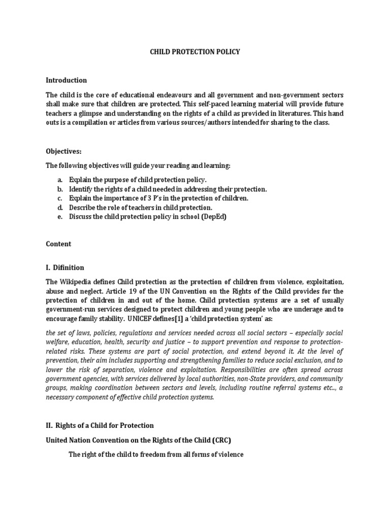 Child Protection Policy | PDF | Child Neglect | Violence