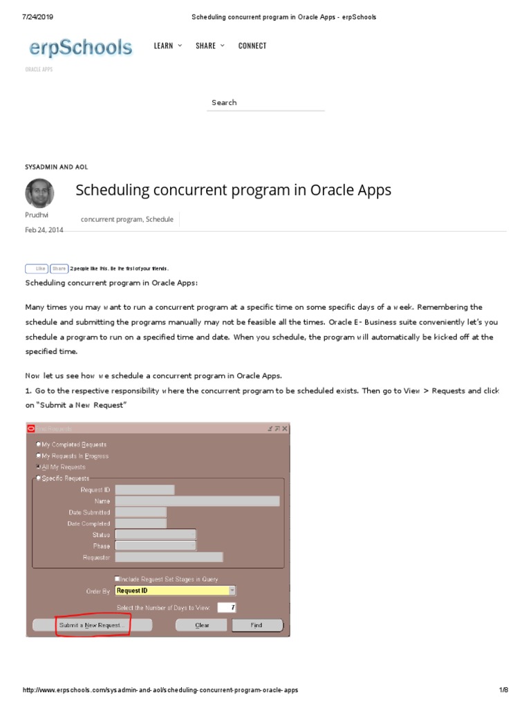 Scheduling Concurrent Program in Oracle Apps - Erpschools | PDF | Aol | Software