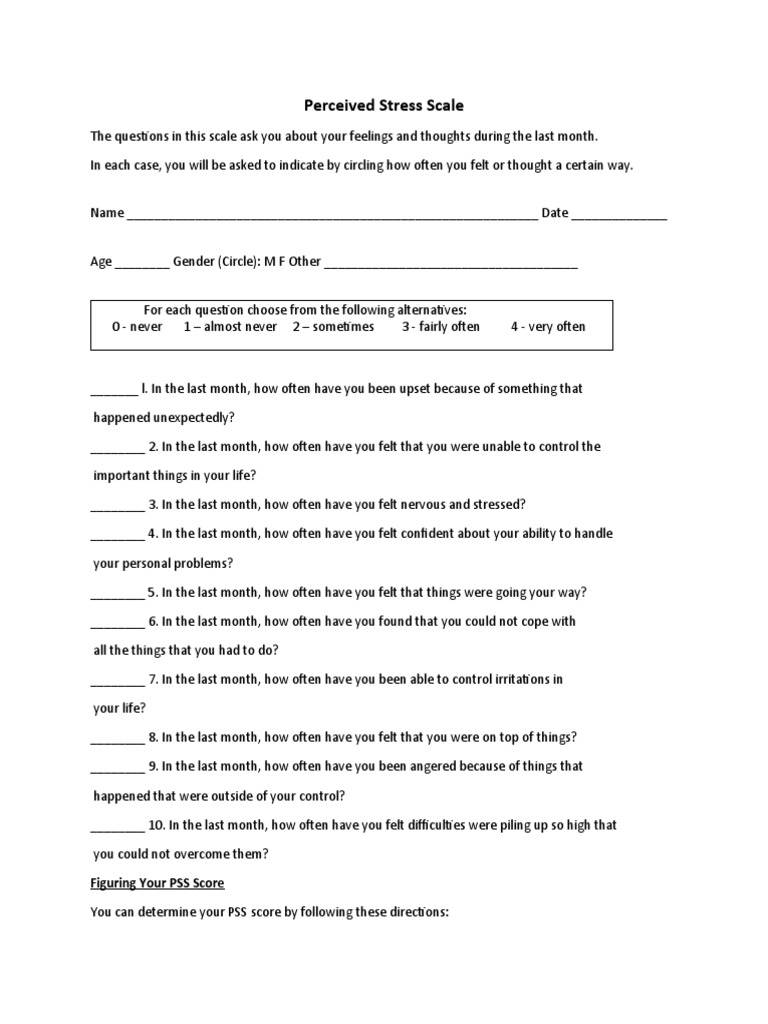 Perceived Stress Scale: Figuring Your PSS Score | PDF