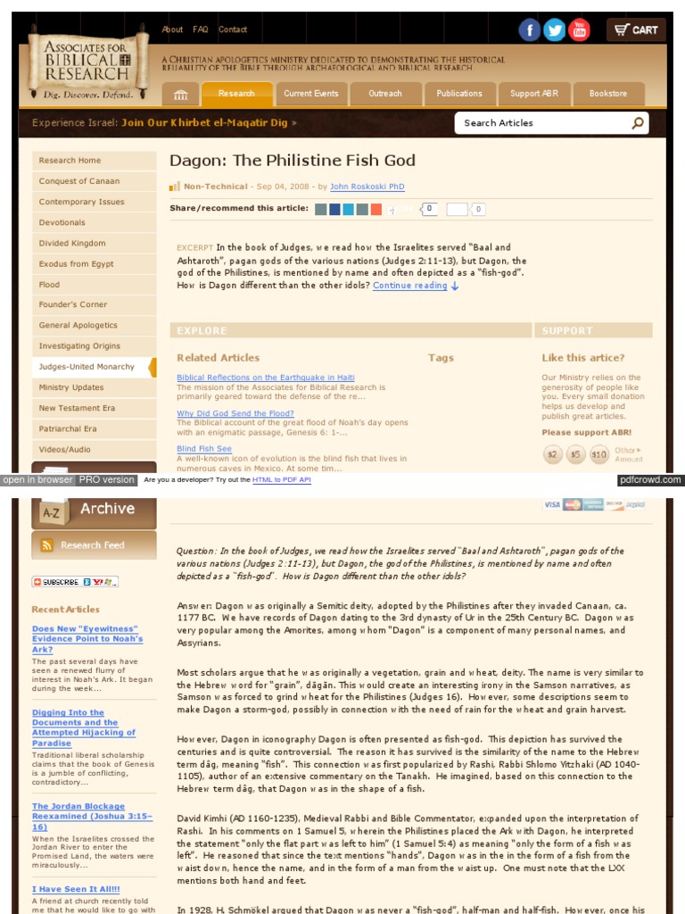 Dagon: The Philistine Fish God: Join Our Khirbet El-Maqatir Dig | PDF ...