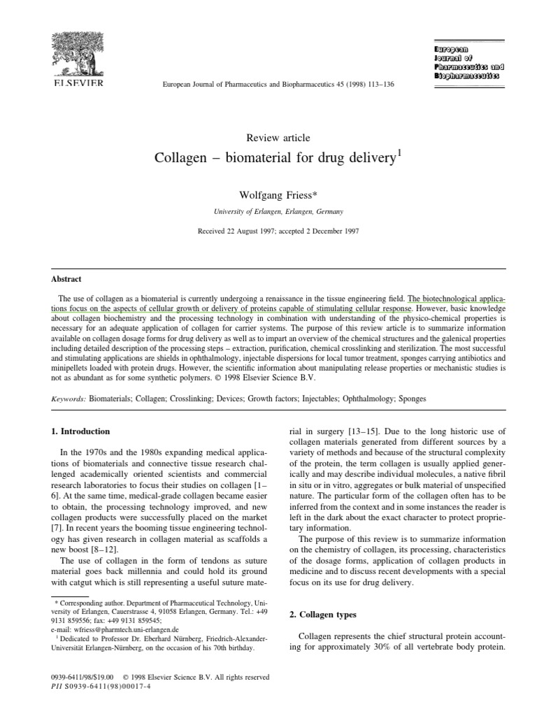 Collagen - Biomaterial For Drug Delivery PDF | PDF | Collagen | Cross Link