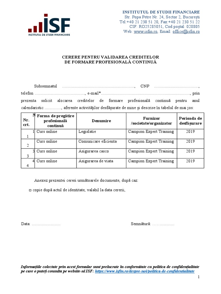 Cerere Validare Credite | PDF