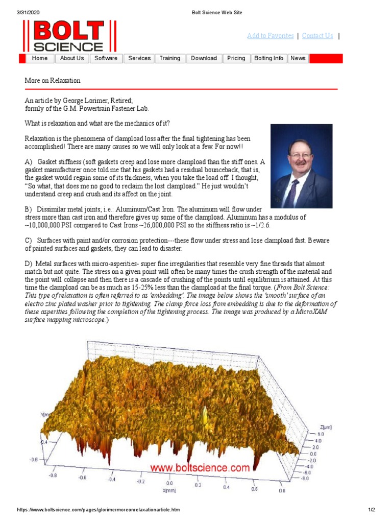 Tightening Bolts and Relaxation - An Article by George Lorimer - 2 ...