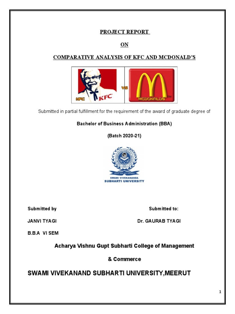 Project Report ON Comparative Analysis of KFC and Mcdonald'S | Download ...