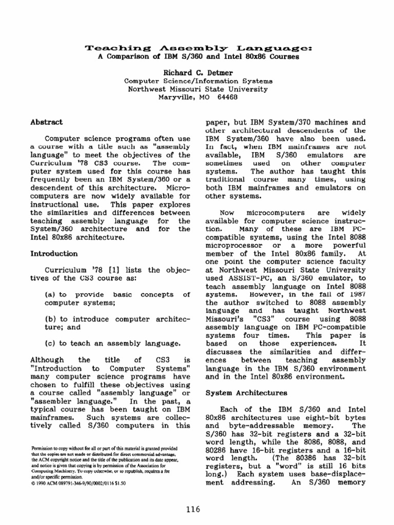 Teaching Assembly Language: A Comparison of IBM S/360 and Intel 80x86 ...
