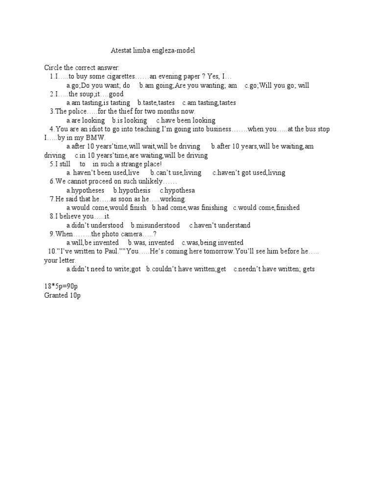 Atestat Limba Engleza Model | PDF