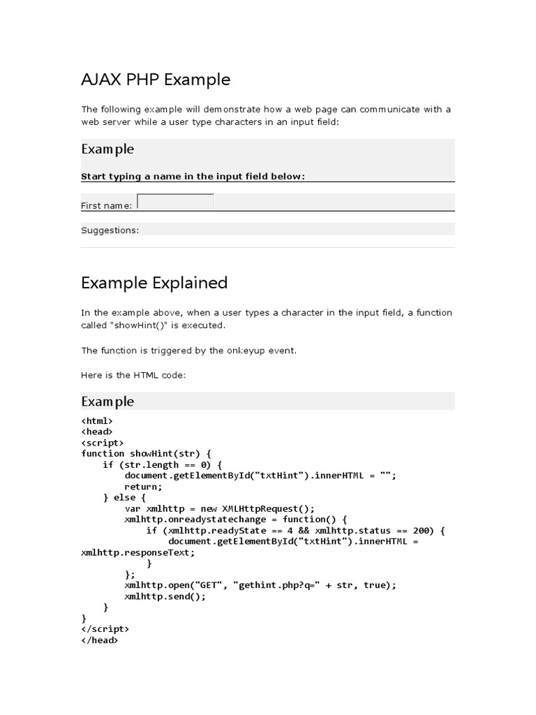 AJAX PHP Example | PDF | Ajax (Programming) | Php