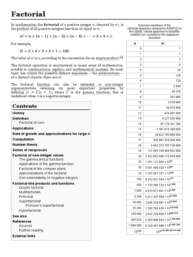 Factorial - Wikipedia | PDF | Prime Number | Number Theory