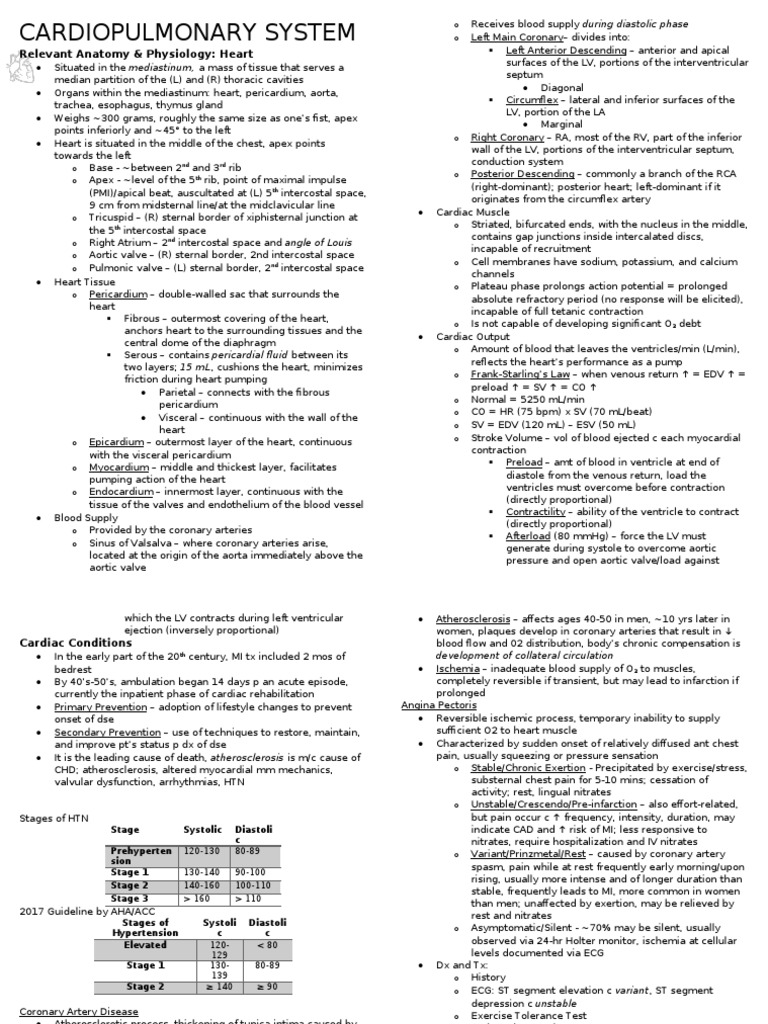 Cardio Pulmo Notes | PDF | Respiratory Tract | Heart