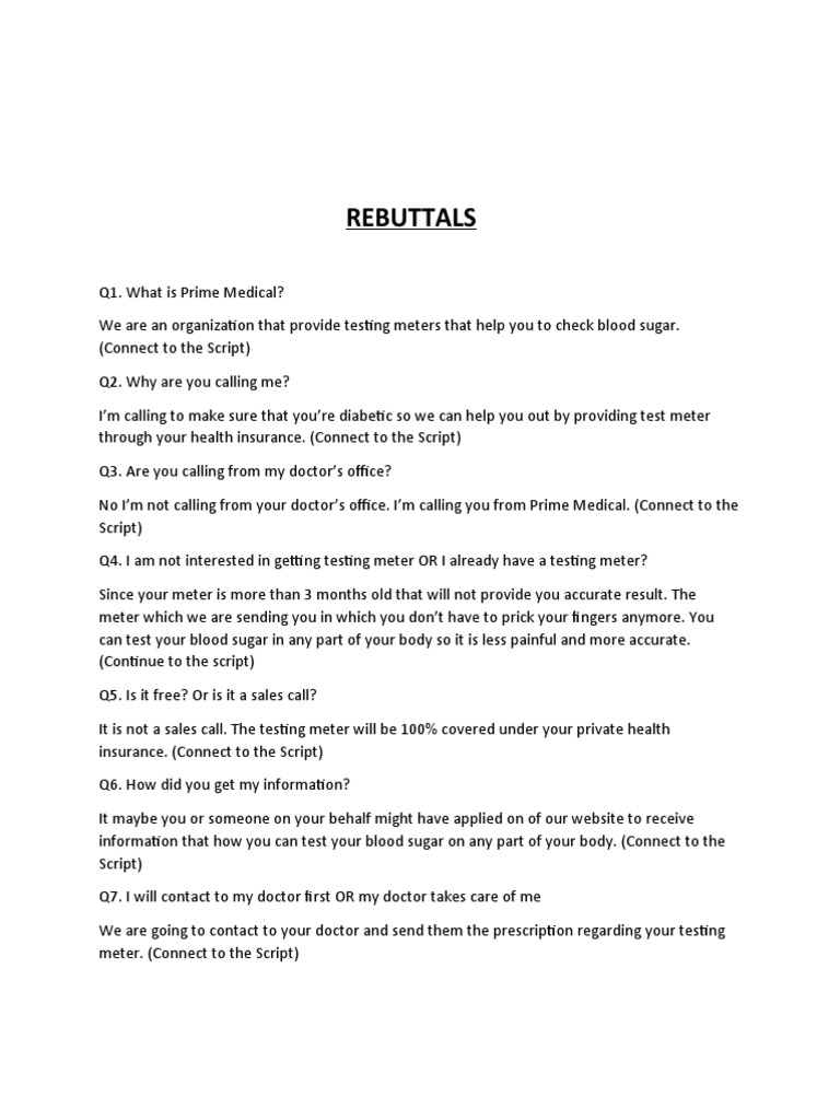 Call Center Rebuttals for Diabetic Supplies | PDF | Career & Growth ...