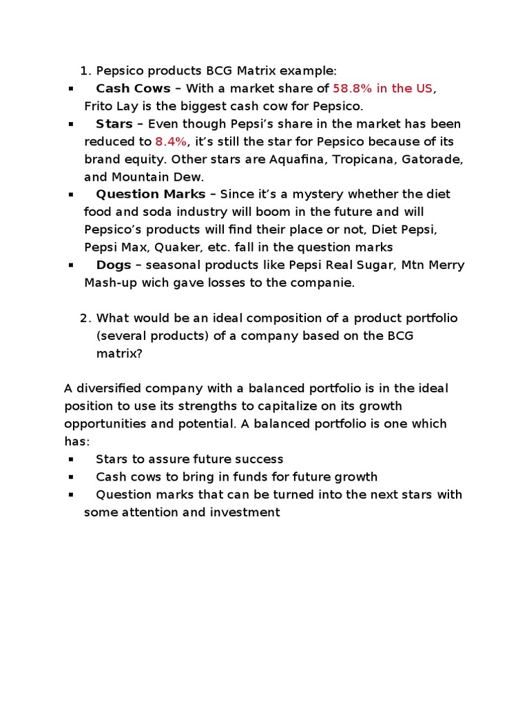 Pepsico BCG Matrix Example Shows Ideal Product Portfolio Composition | PDF