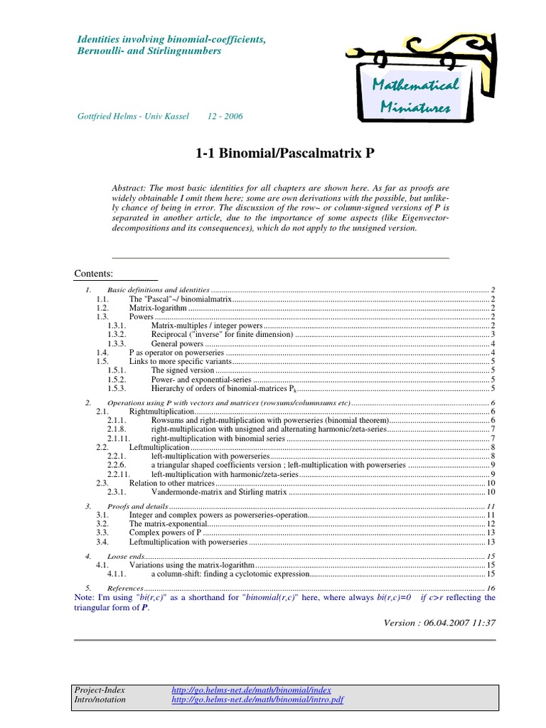 01 1 Binomialmatrix | PDF | Exponential Function | Matrix (Mathematics)