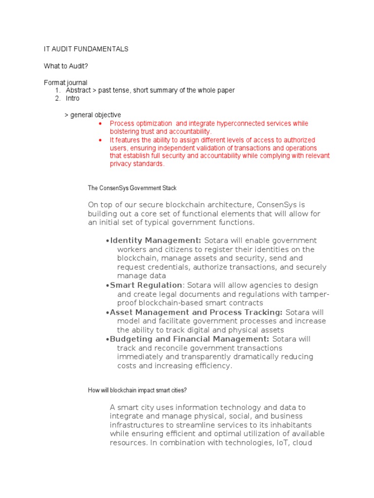 It Audit Fundamentals What To Audit? Format Journal 1. Abstract Past ...