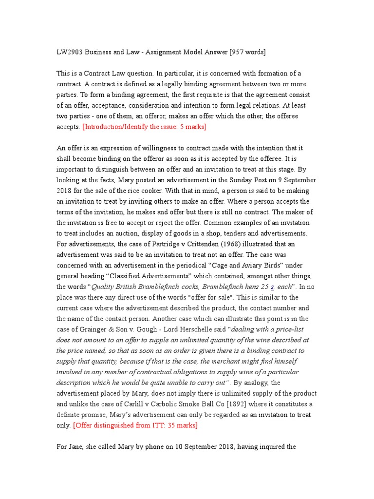 Contract Law: Offer vs. Invitation | PDF | Offer And Acceptance | Civil ...