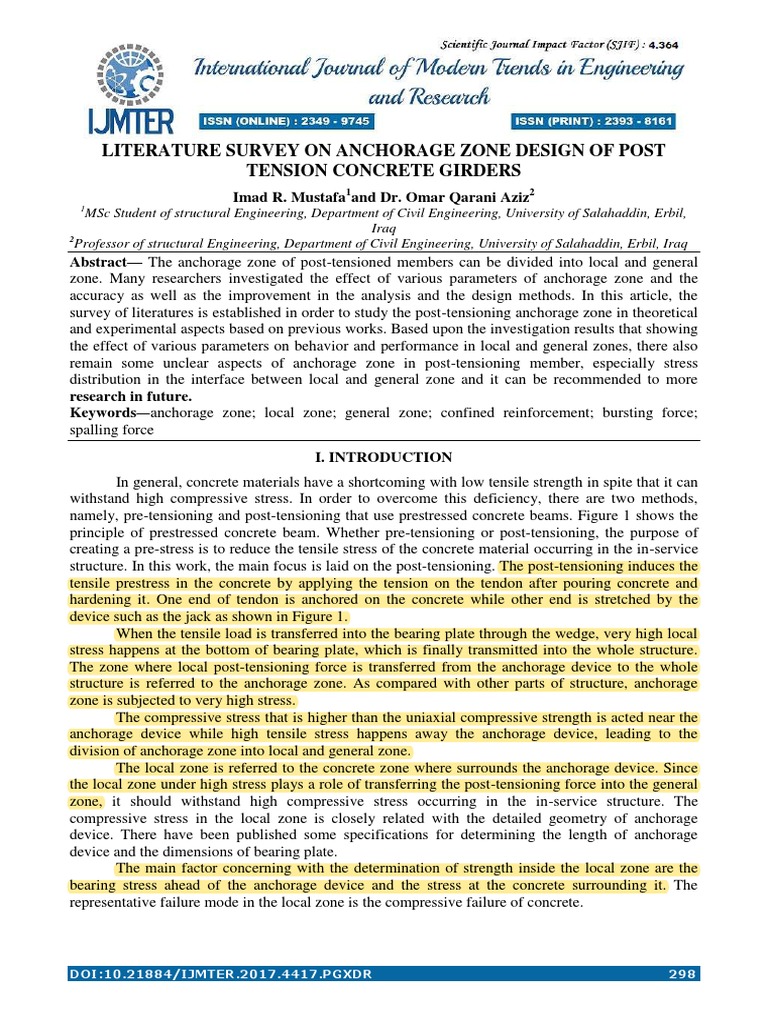 Literature Survey On Anchorage Zone Design of Post Tension Concrete ...