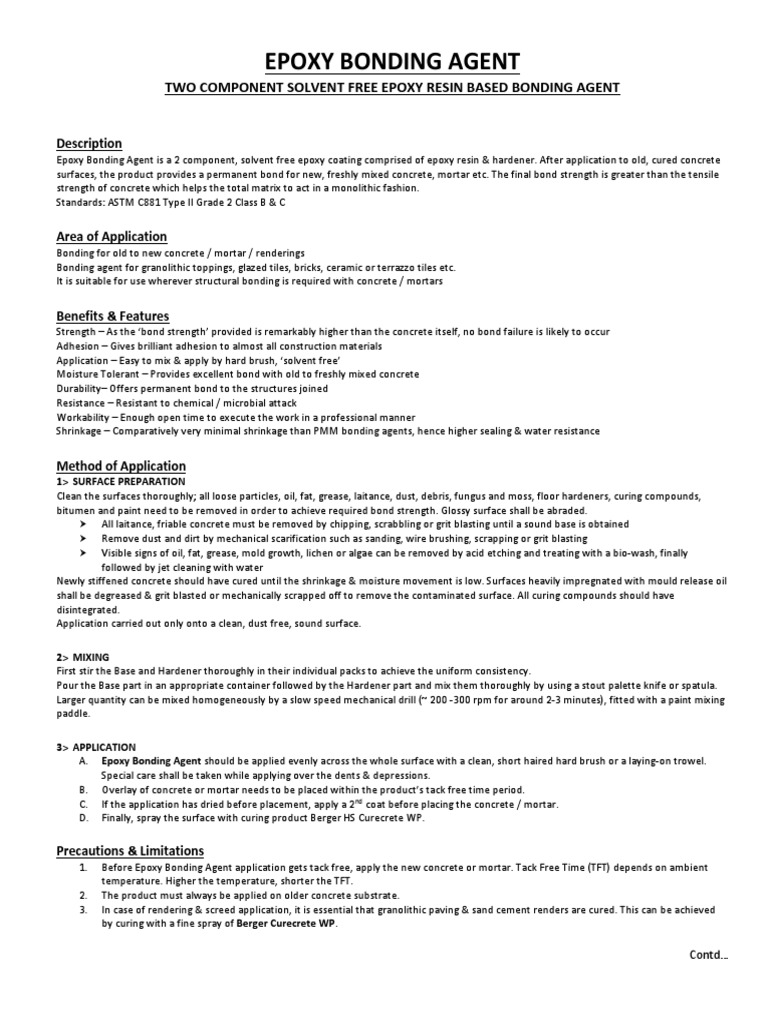 Epoxy Bonding Agent | PDF | Epoxy | Concrete
