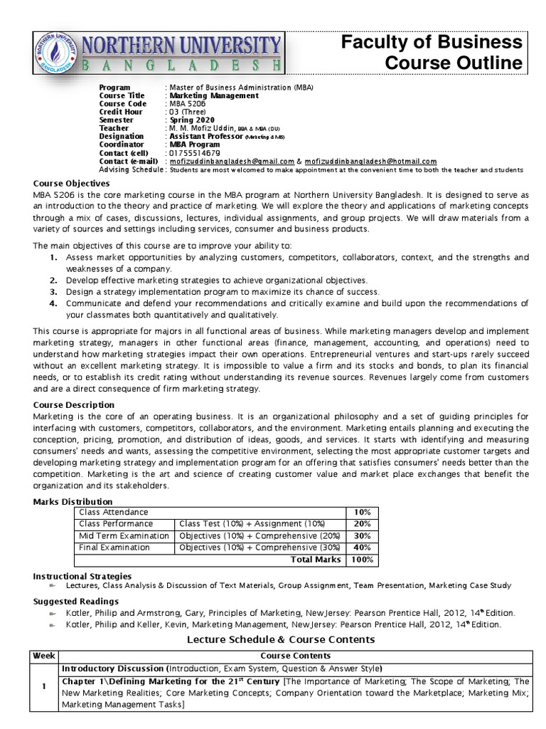 Faculty of Business Course Outline | PDF | Marketing | Marketing Strategy